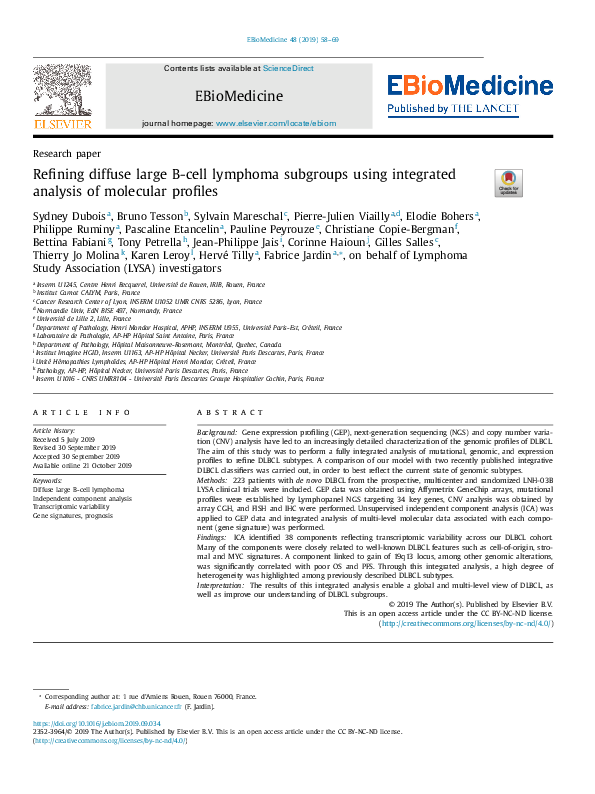 (PDF) Refining diffuse large B-cell lymphoma subgroups using integrated ...