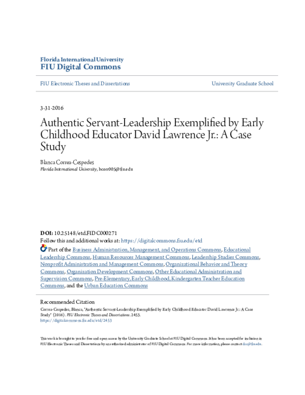 (PDF) Authentic Servant-Leadership Exemplified by Early Childhood ...
