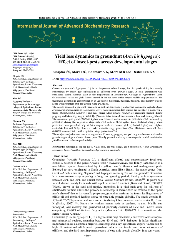(PDF) Yield loss dynamics in groundnut (Arachis hypogea): Effect of ...