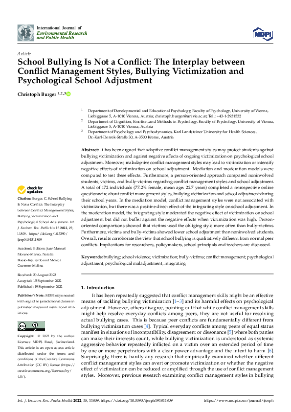 (PDF) School Bullying Is Not a Conflict: The Interplay between Conflict ...