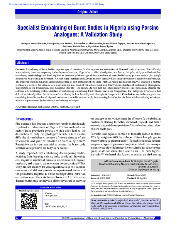 (PDF) Specialist embalming of burnt bodies in Nigeria using porcine ...