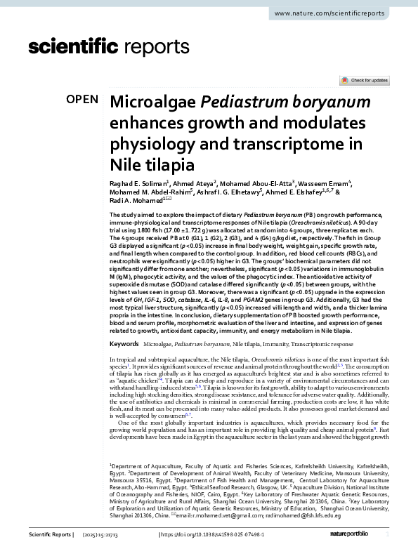 (PDF) Microalgae Pediastrum boryanum enhances growth and modulates ...