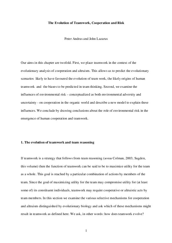 (PDF) The Evolution of Teamwork, Cooperation and Risk