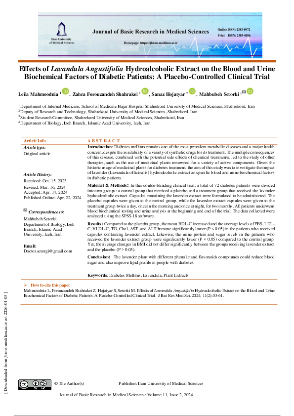 (PDF) Effects of Lavandula Angustifolia Hydroalcoholic Extract on the ...