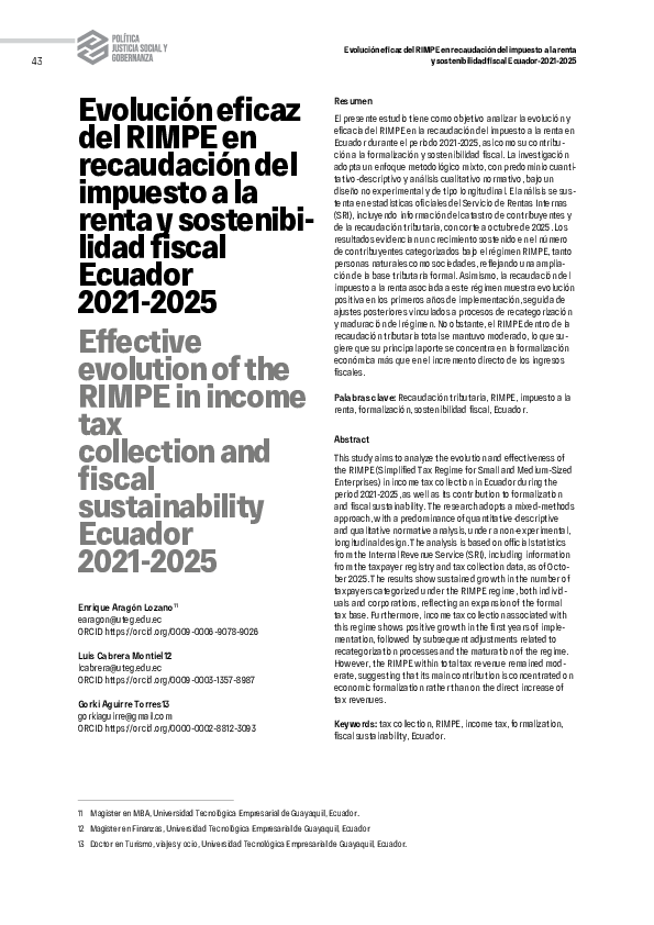 (PDF) Evolución eficaz del RIMPE en recaudación del impuesto a la renta ...