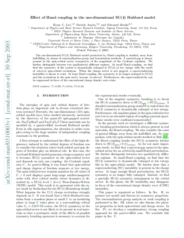 (PDF) Effect of Hund coupling in the one-dimensional SU(4) Hubbard model