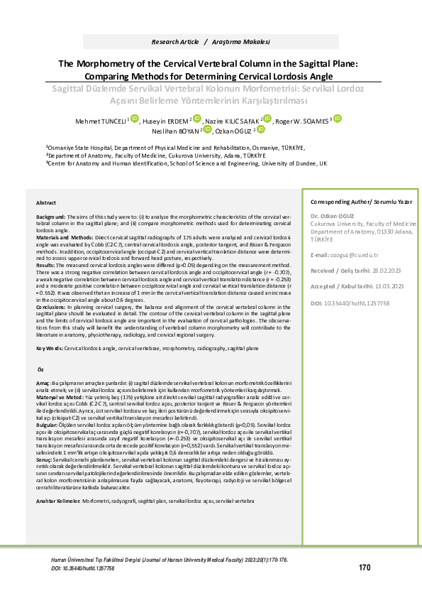 (PDF) The Morphometry of the Cervical Vertebral Column in the Sagittal ...