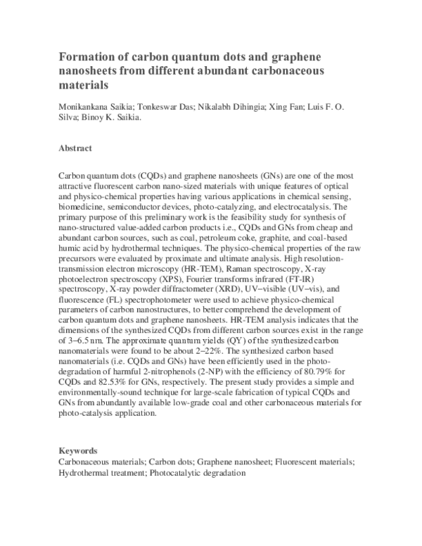(PDF) Formation of carbon quantum dots and graphene nanosheets from ...