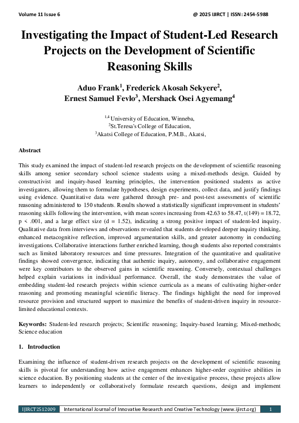 (PDF) Investigating the Impact of Student-Led Research Projects on the ...