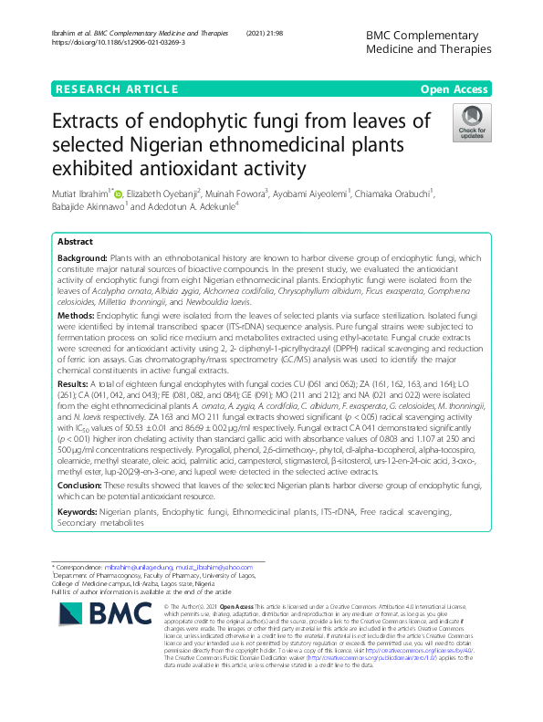 (PDF) Extracts of endophytic fungi from leaves of selected Nigerian ...