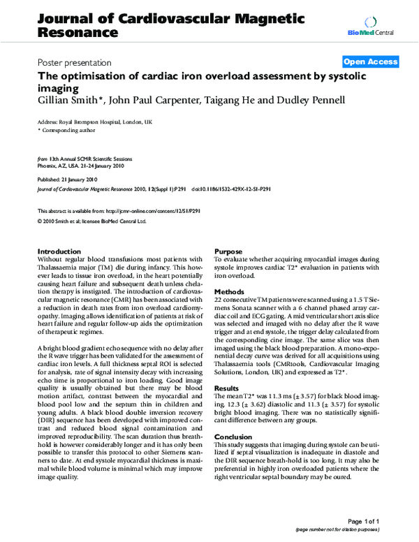 (PDF) The optimisation of cardiac iron overload assessment by systolic ...