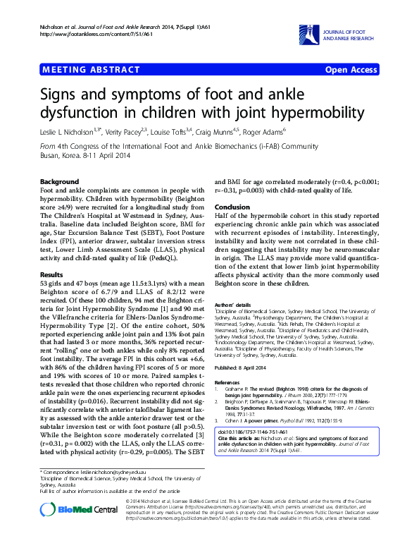 (PDF) Signs and symptoms of foot and ankle dysfunction in children with ...