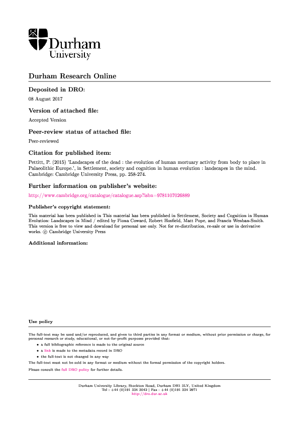 (PDF) Landscapes of the dead: the evolution of human mortuary activity ...