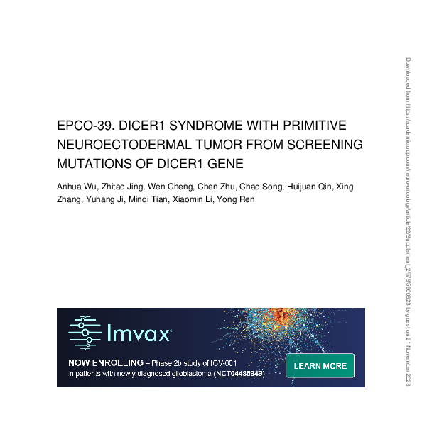 (PDF) EPCO-39. DICER1 Syndrome with Primitive Neuroectodermal Tumor ...
