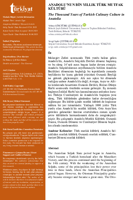 (PDF) Anadolu nun Bin Yıllık Turk Mutfak Kulturu