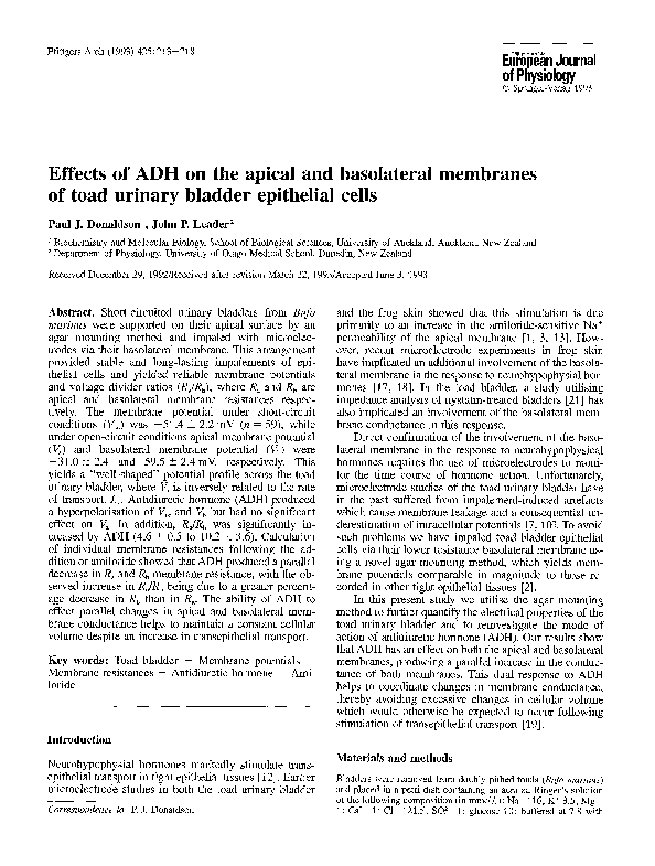 (PDF) Effects of ADH on the apical and basolateral membranes of toad ...