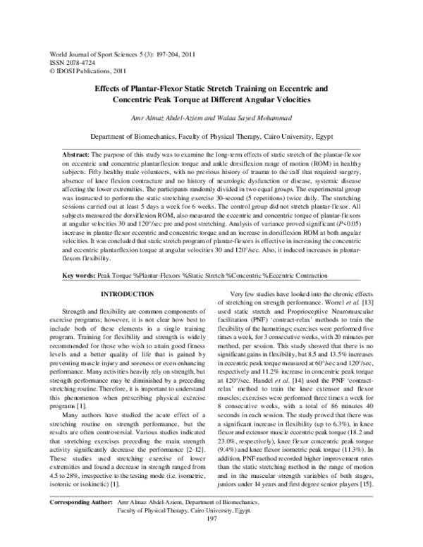 (PDF) Effects of Plantar-Flexor Static Stretch Training on Eccentric ...
