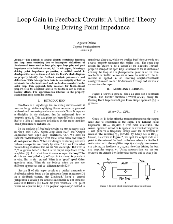 (PDF) Loop gain in feedback circuits: A unified theory using driving ...