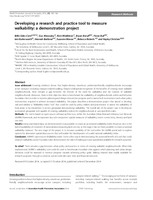(PDF) Developing a research and practice tool to measure walkability: a ...