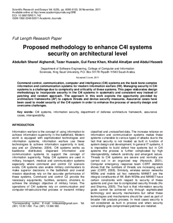 (PDF) Proposed methodology to enhance C4I systems security on ...