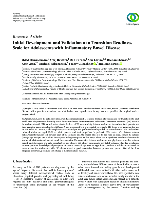 (PDF) Initial Development and Validation of a Transition Readiness ...