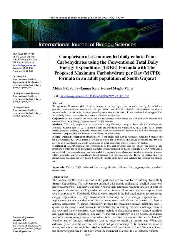 (PDF) Comparison of recommended daily calorie from Carbohydrates using ...