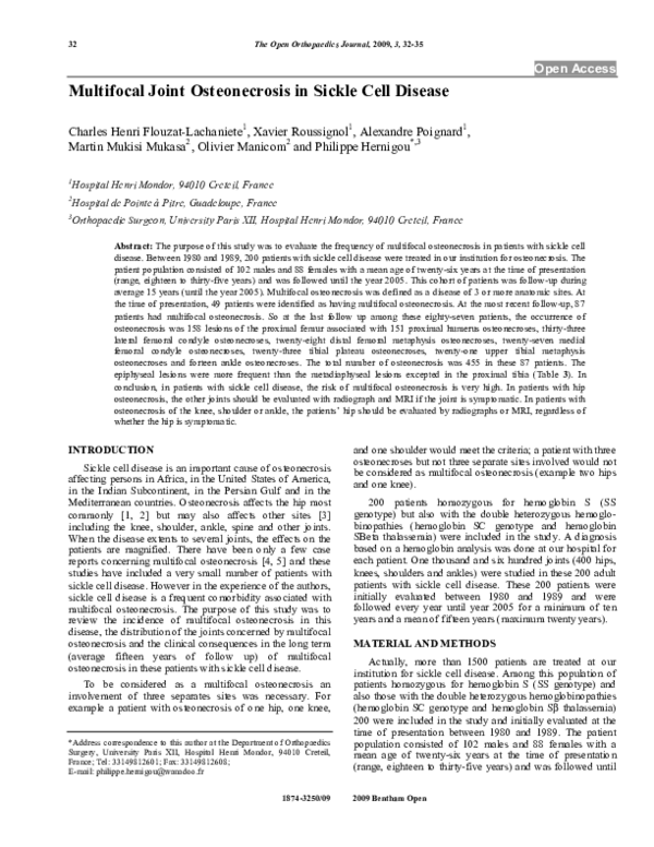 (PDF) Multifocal Joint Osteonecrosis in Sickle Cell Disease