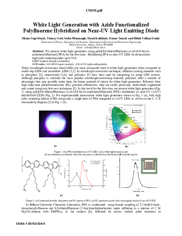 (PDF) White Light Generation with Azide Functionalized Polyfluorene ...