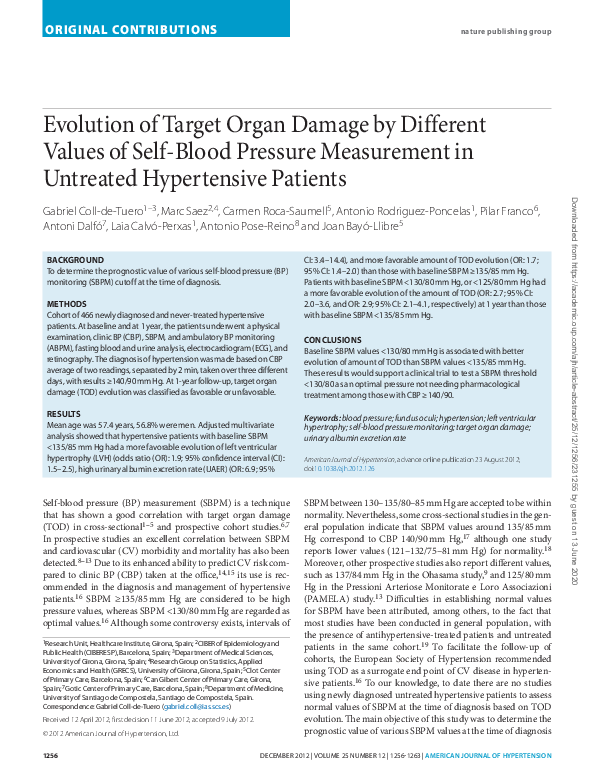 (PDF) Evolution of Target Organ Damage by Different Values of Self ...