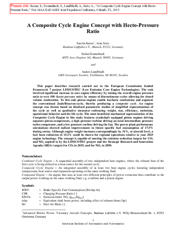 (PDF) A Composite Cycle Engine Concept with Hecto-Pressure Ratio
