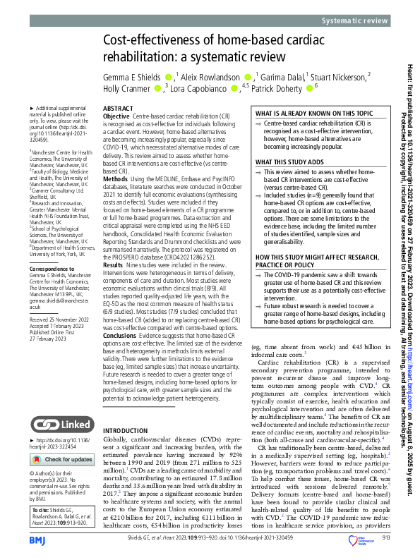 (PDF) Cost-effectiveness of home-based cardiac rehabilitation: a ...