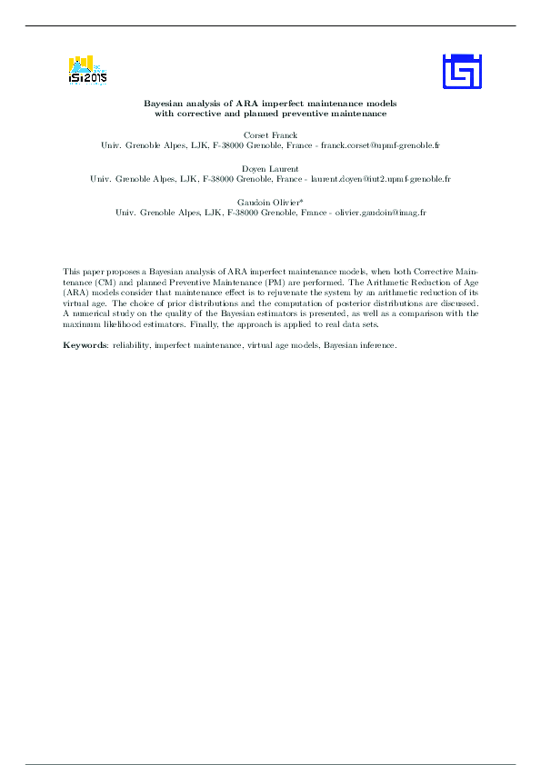 (PDF) Bayesian analysis of ARA imperfect maintenance models with ...