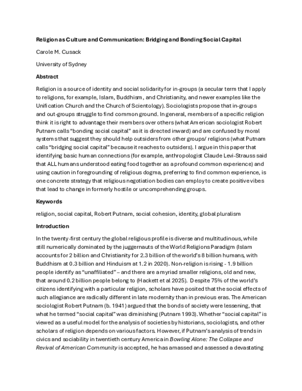 (PDF) Carole M. Cusack, Religion as Culture and Communication: Bridging ...