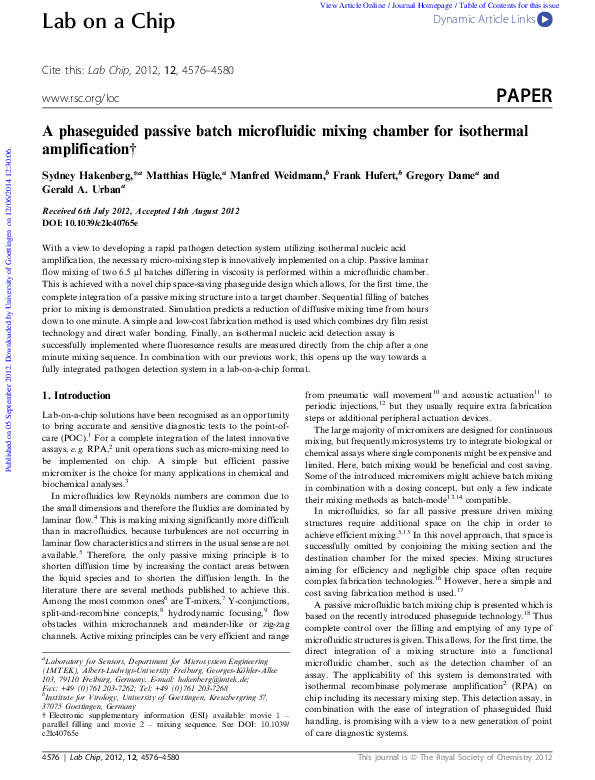 (PDF) A phaseguided passive batch microfluidic mixing chamber for ...