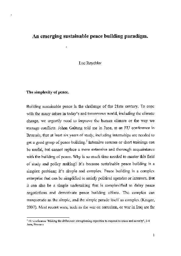 (PDF) An emerging sustainable peace building paradigm