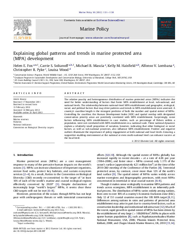 (PDF) Explaining global patterns and trends in marine protected area ...
