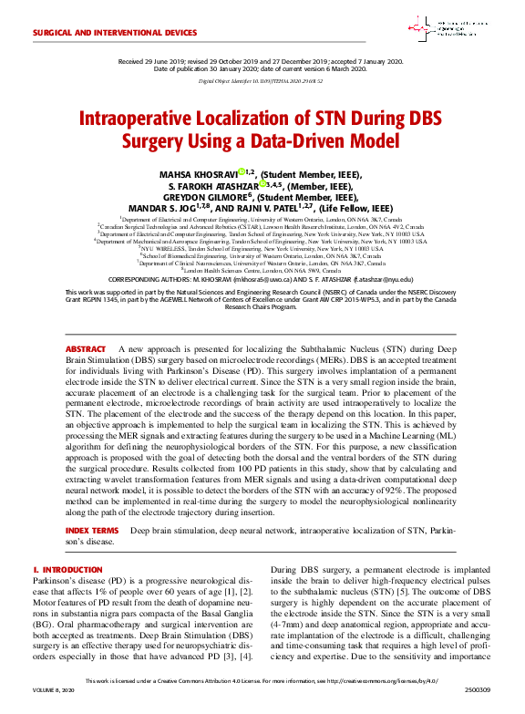 (PDF) Intraoperative Localization of STN During DBS Surgery Using a ...