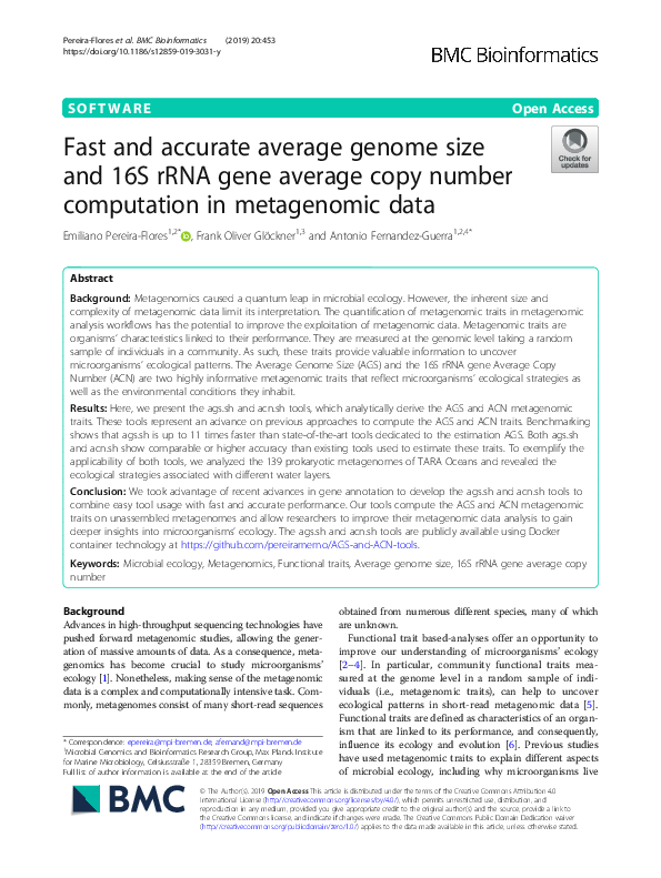 (PDF) Fast and accurate average genome size and 16S rRNA gene average ...