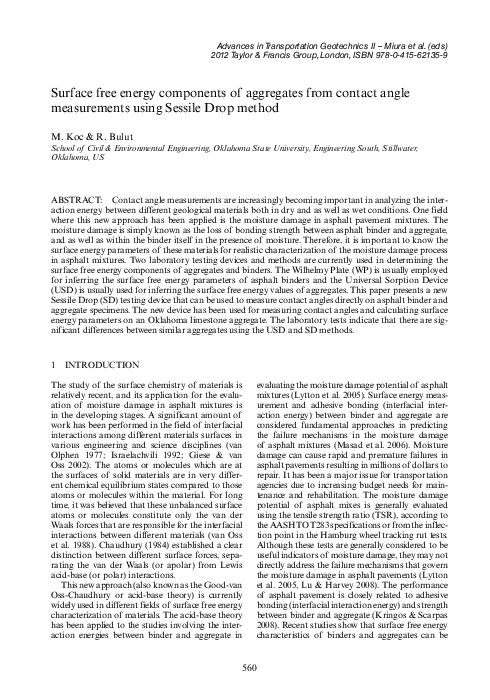 (PDF) Surface free energy components of aggregates from contact angle ...