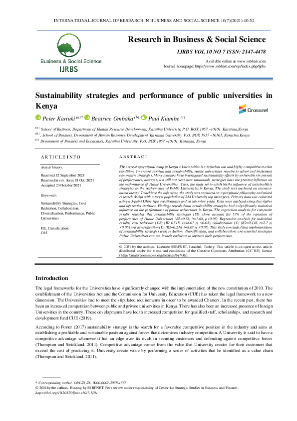 (PDF) Sustainability strategies and performance of public universities ...