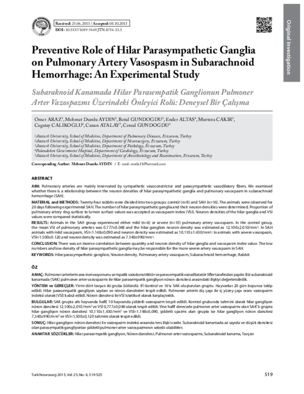 (PDF) Preventive Role of Hilar Parasympathetic Ganglia on Pulmonary ...