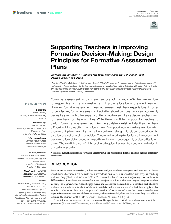 (PDF) Supporting Teachers in Improving Formative Decision-Making ...