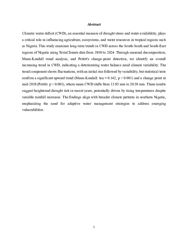 (PDF) Temporal Dynamics of Climatic Water Deficit in Southern Nigeria ...