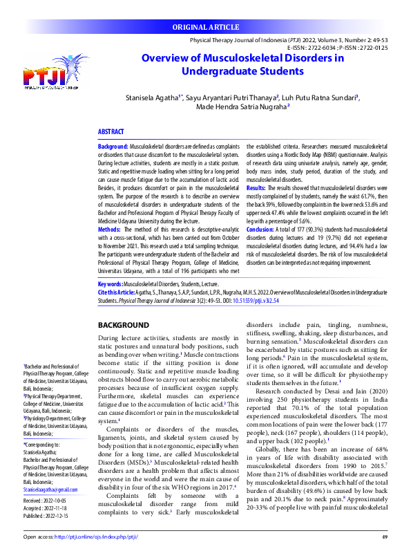 (PDF) Overview of Musculoskeletal Disorders in Undergraduate Students