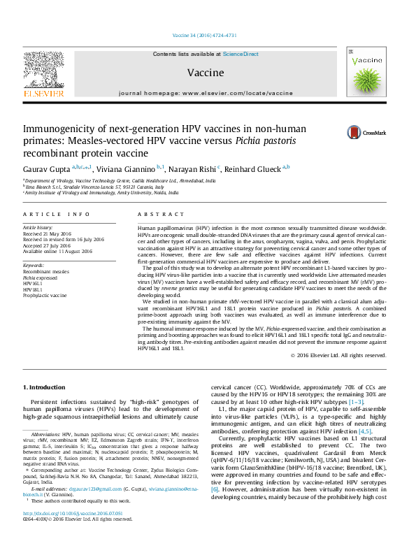 (PDF) Immunogenicity of next-generation HPV vaccines in non-human ...