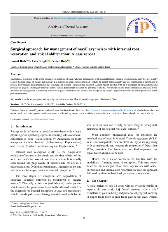 (PDF) Surgical approach for management of maxillary incisor with ...