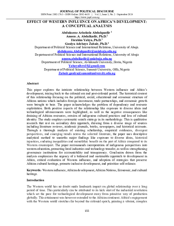 (PDF) EFFECT OF WESTERN INFLUENCE ON AFRICA'S DEVELOPMENT: A CONCEPTUAL ...