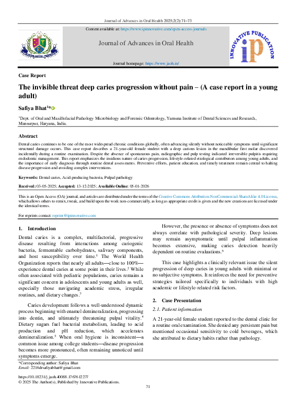 (PDF) The invisible threat deep caries progression without pain -(A ...