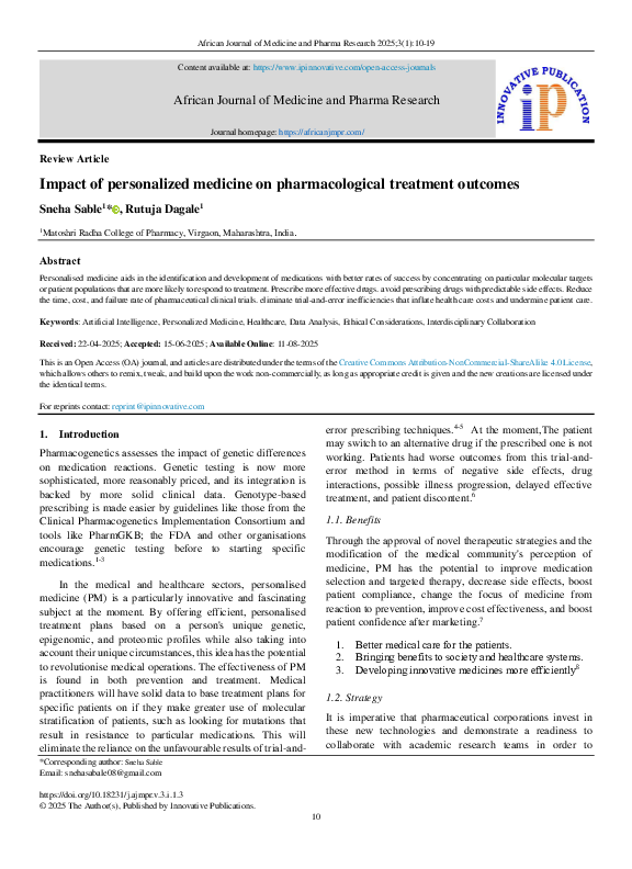 (PDF) Impact of personalized medicine on pharmacological treatment outcomes