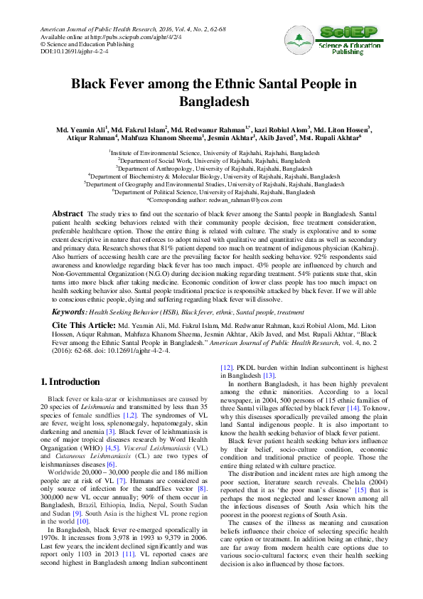 (PDF) Black Fever among the Ethnic Santal People in Bangladesh
